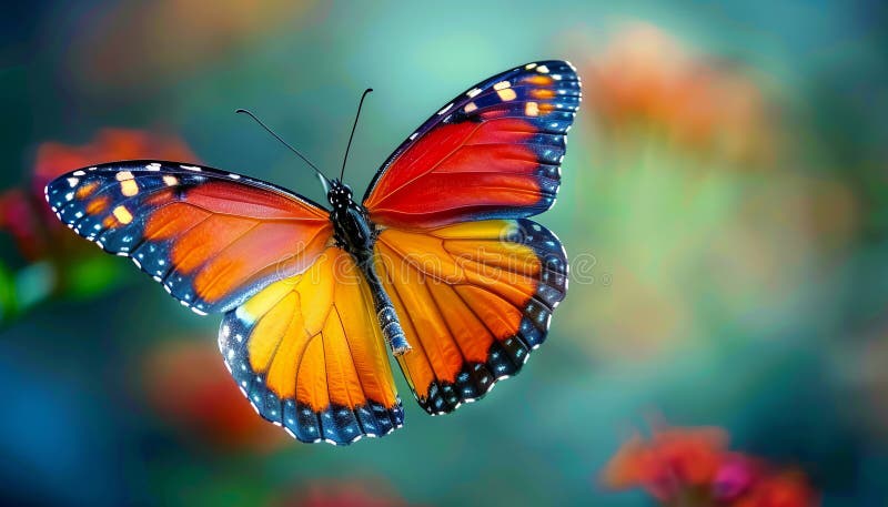 Butterfly Flying, Nature Beauty in Multi Colored Wings Stock ...