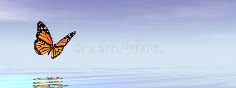 Butterfly Flying upon the Ocean - 3D Render Stock Illustration ...