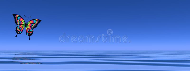 Butterfly Flying upon the Ocean - 3D Render Stock Illustration ...