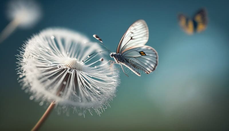 A Butterfly Flying Over a Dandelion in the Air. Generative Ai Stock ...