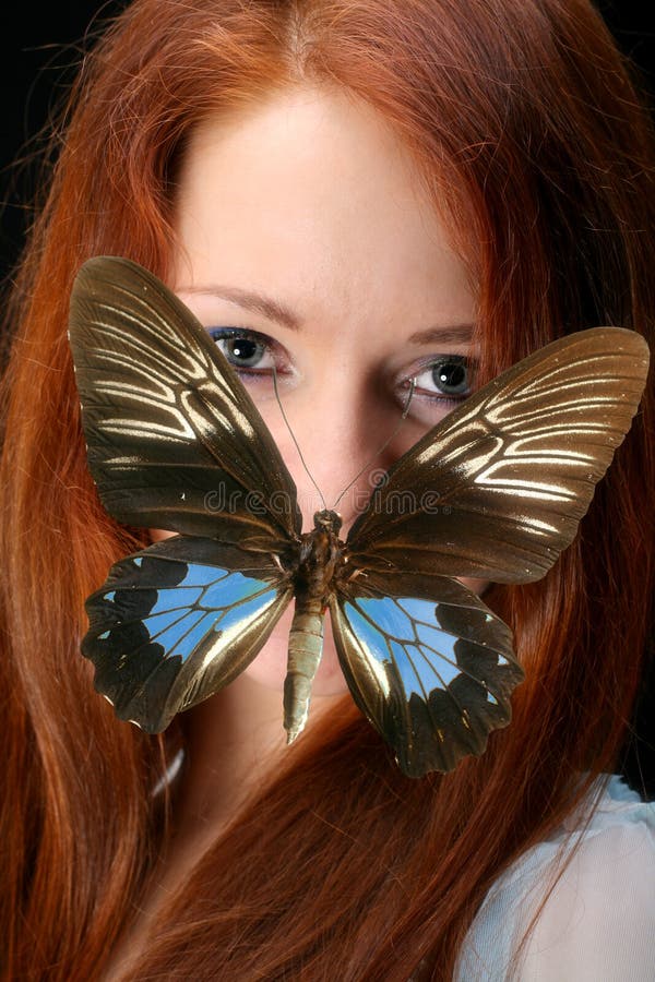 Butterfly girl stock photo. Image of animal, antenna, lips - 4216066