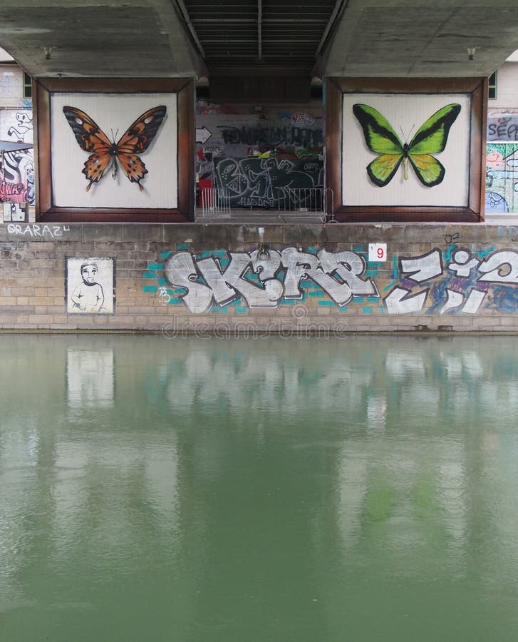 BUTTERFLY GRAFFITI on WALL stock image. Image of butterfly - 27858433