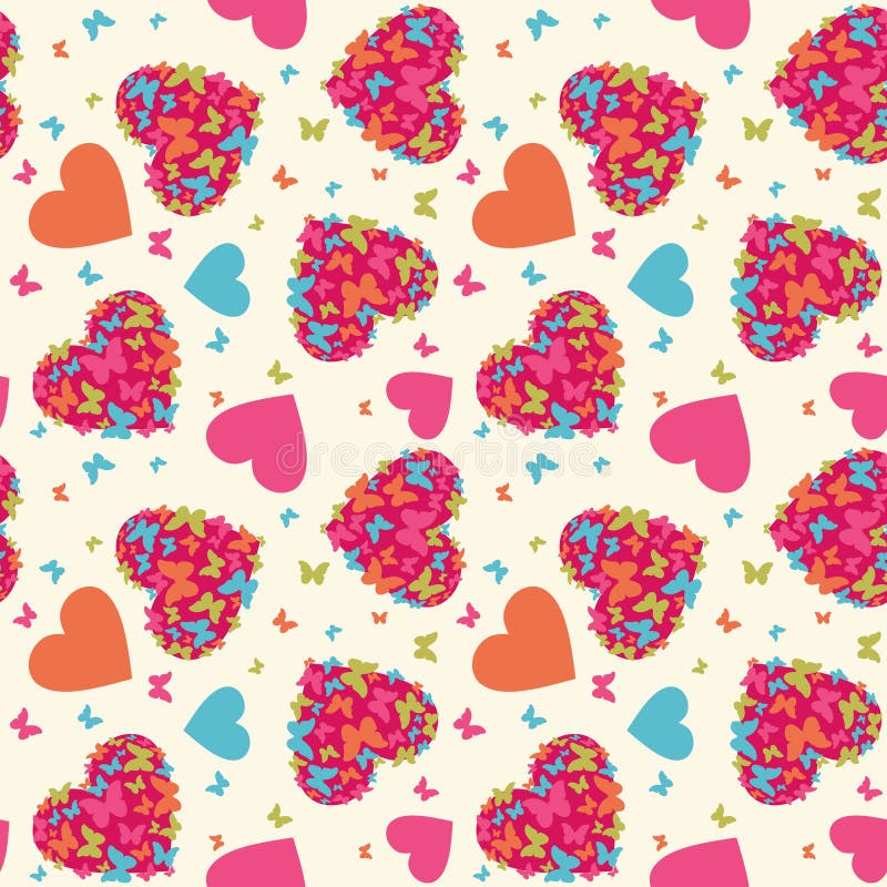 Butterfly and Heart Seamless Vector Pattern Stock Vector - Illustration ...