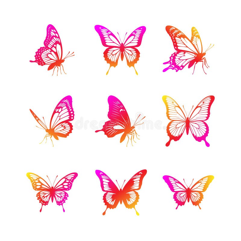 Butterfly Icon Set, Vibrant Butterfly Vector Illustrations in Gradient ...