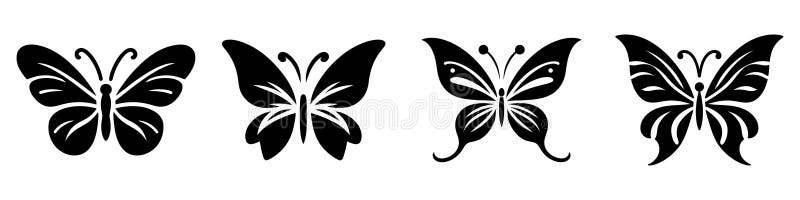 Butterfly Icons Set. Black Butterfly of Different Shapes in Flat ...