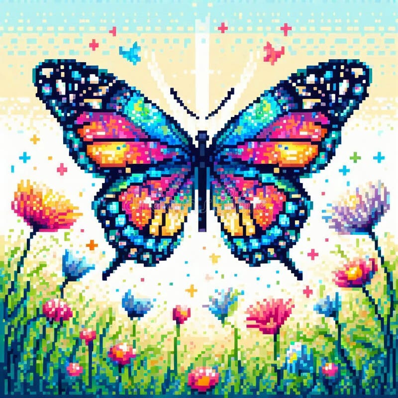 Butterfly Illustrator Design in Garden,pixel Art Stock Illustration ...