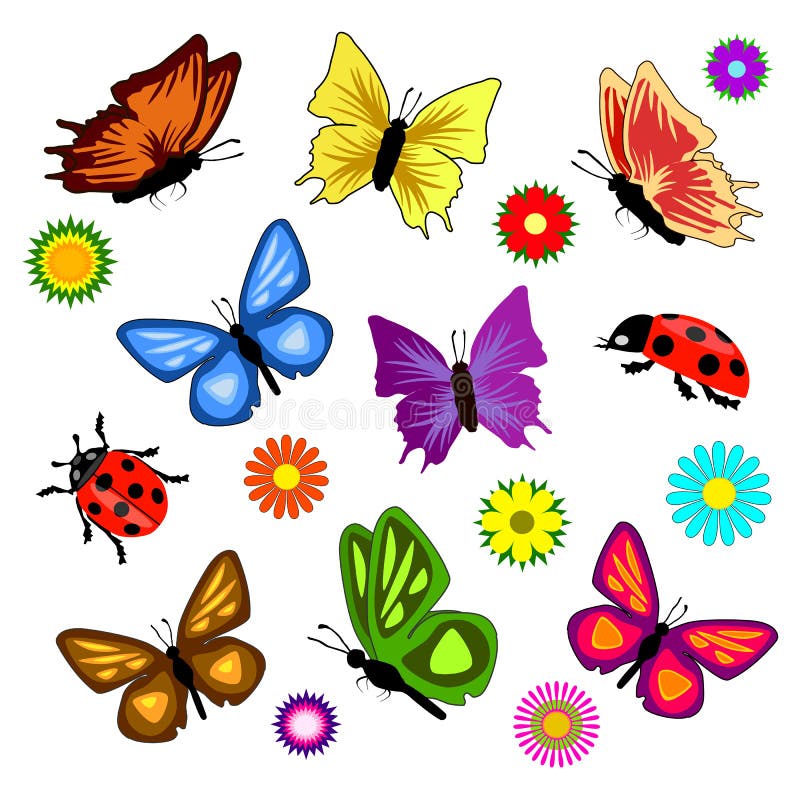 Butterfly Isolated Spring Collection Stock Illustration - Illustration ...