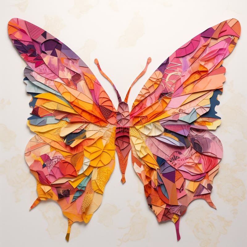 A Butterfly with Its Delicate Wings Created Using Layers of Torn Paper ...