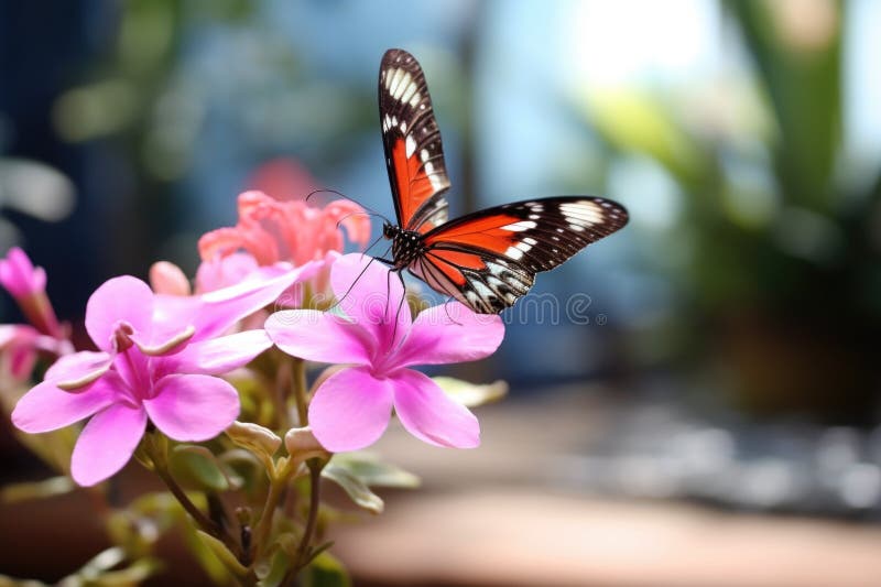 A Butterfly Landing on a Delicate Flower Petal Stock Illustration ...