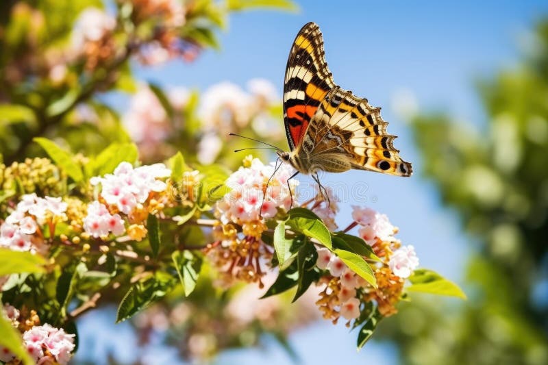 A Butterfly Landing on a Flowering Plant Stock Photo - Image of ...