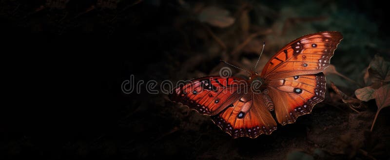 Butterfly on Leaf, Panoramic Layout. Stock Photo - Image of generative ...