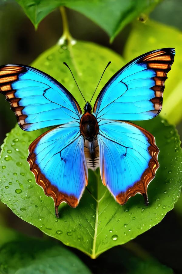 Butterfly on a Leaf a Single, Vibrant Blue Morpho Butterfly Rests on a ...