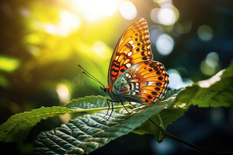 Butterfly on Leaf with Sunlight in the Morning, Thailand, Butterfly on ...