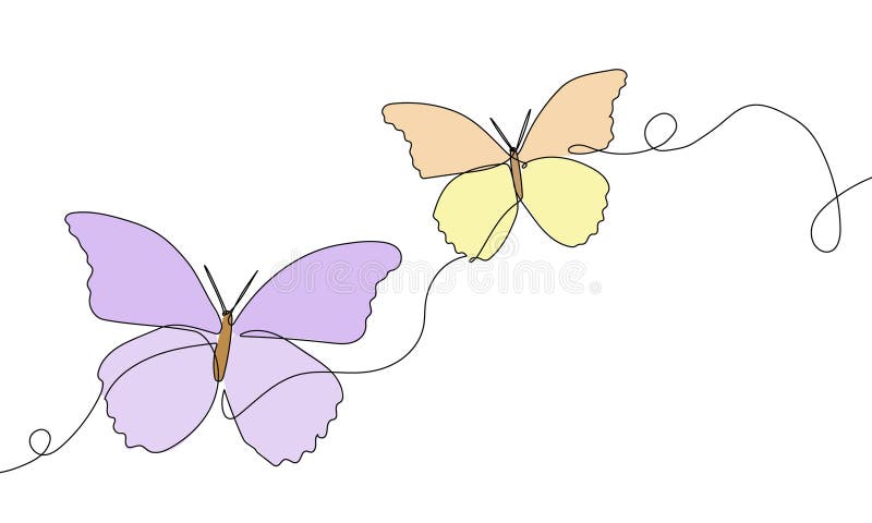 Butterfly Line Drawing in Pastel Colors Stock Illustration ...