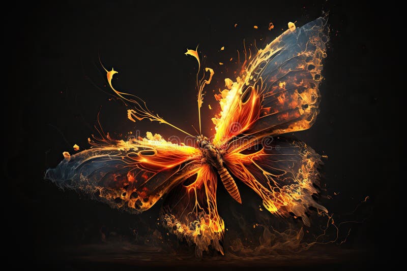 Butterfly Made of Fire, Created with Generative AI Technology Stock ...