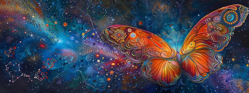 Butterfly Magic Golden Butterflies in Celestial Art Stock Illustration ...