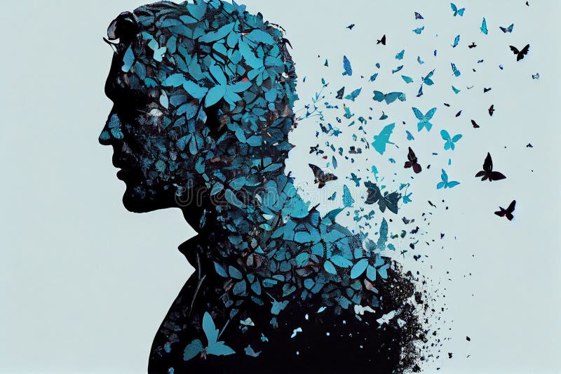 Butterfly Man Silhouette Portrait. AI Generated Stock Illustration ...