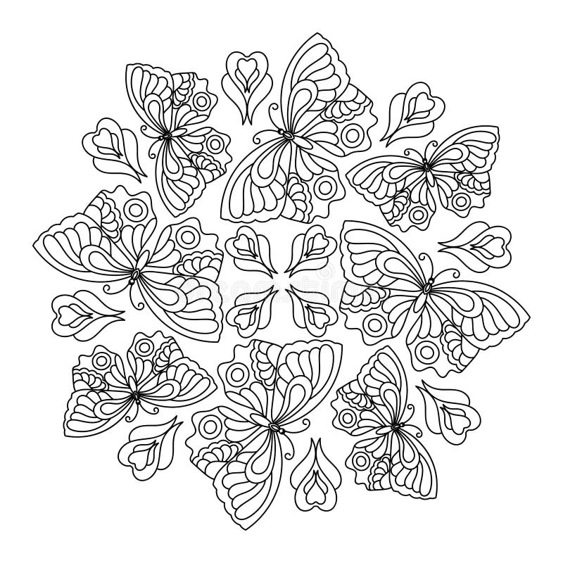 Butterfly Mandala Coloring Page Vector Illustration Stock Vector