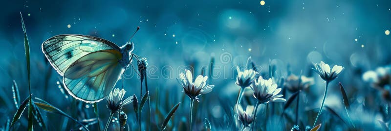 A Butterfly in a Meadow at Night Captures the Magic of Nature with Copy ...