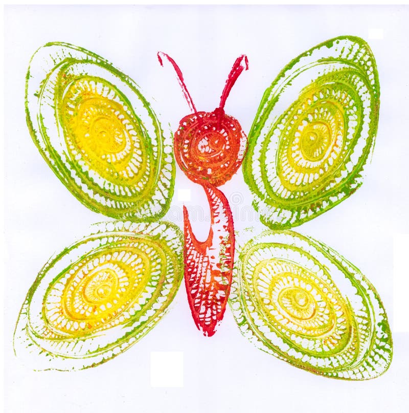 Butterfly Monoprinting Art for Child. Stock Illustration - Illustration ...