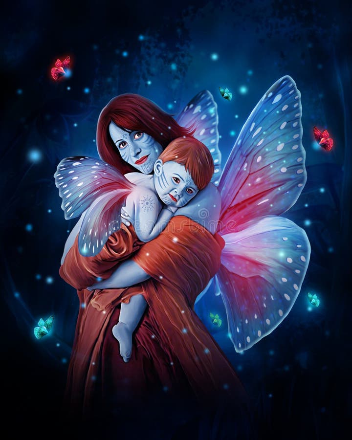 Butterfly Mother and Child Digital Painting Stock Illustration ...