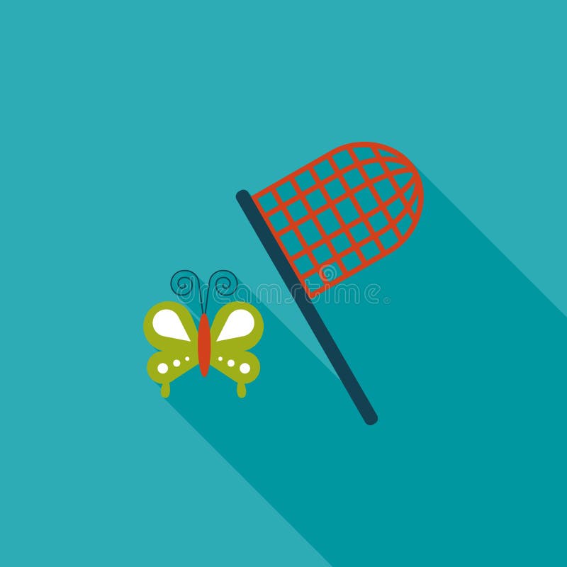 Butterfly Net Flat Icon with Long Shadow Stock Vector - Illustration of ...