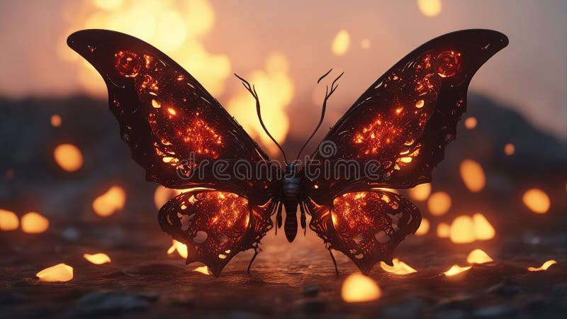 Butterfly in the Night Render of a Demon Butterfly with Flames Stock ...