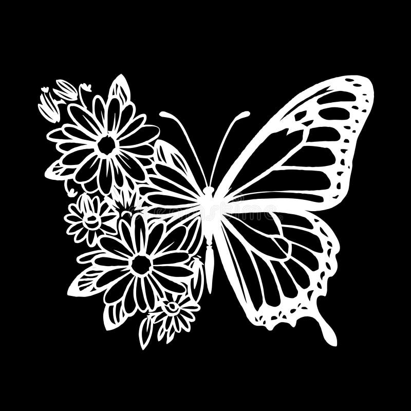 A Butterfly with One Wing Made Up of Flowers is Depicted in Black Stock ...