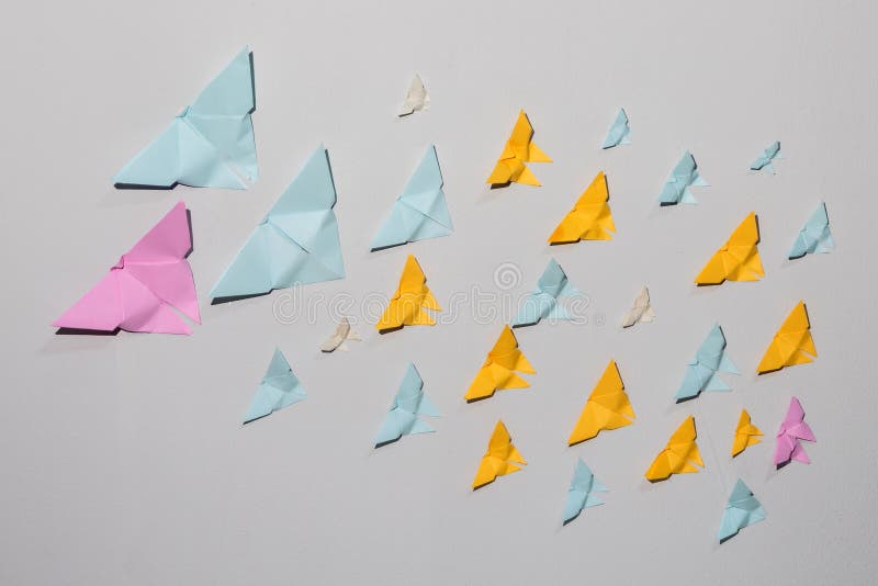 Butterfly Paper on the White Room Wall. Stock Image - Image of pattern ...