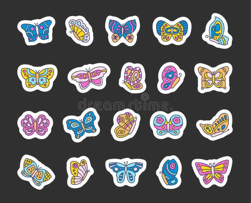 Butterfly with Patterns. Sticker Bookmark Stock Vector - Illustration ...