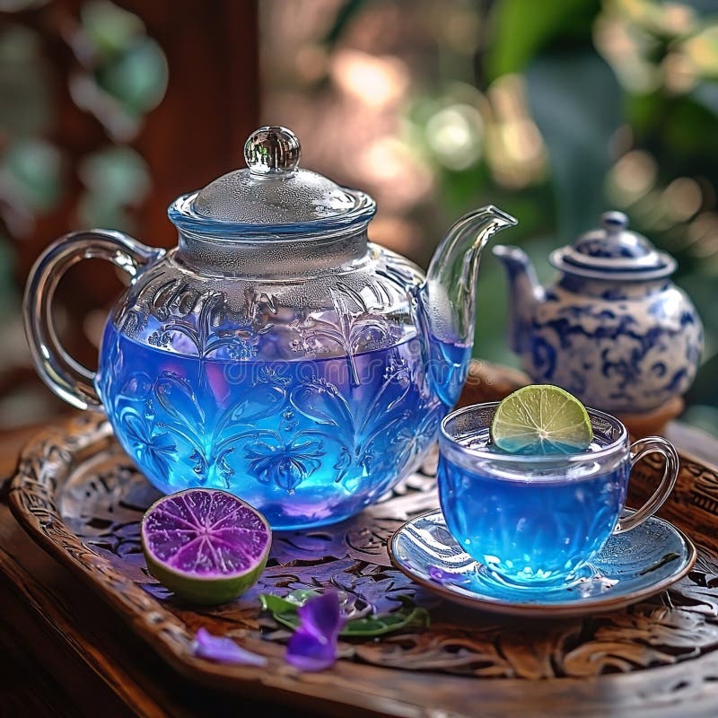 Butterfly Pea Tea Thai Drinks Close Up View Stock Illustration ...
