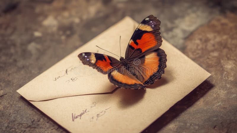Butterfly Perched on Love Letter Inside Envelope AR 169 Stock ...