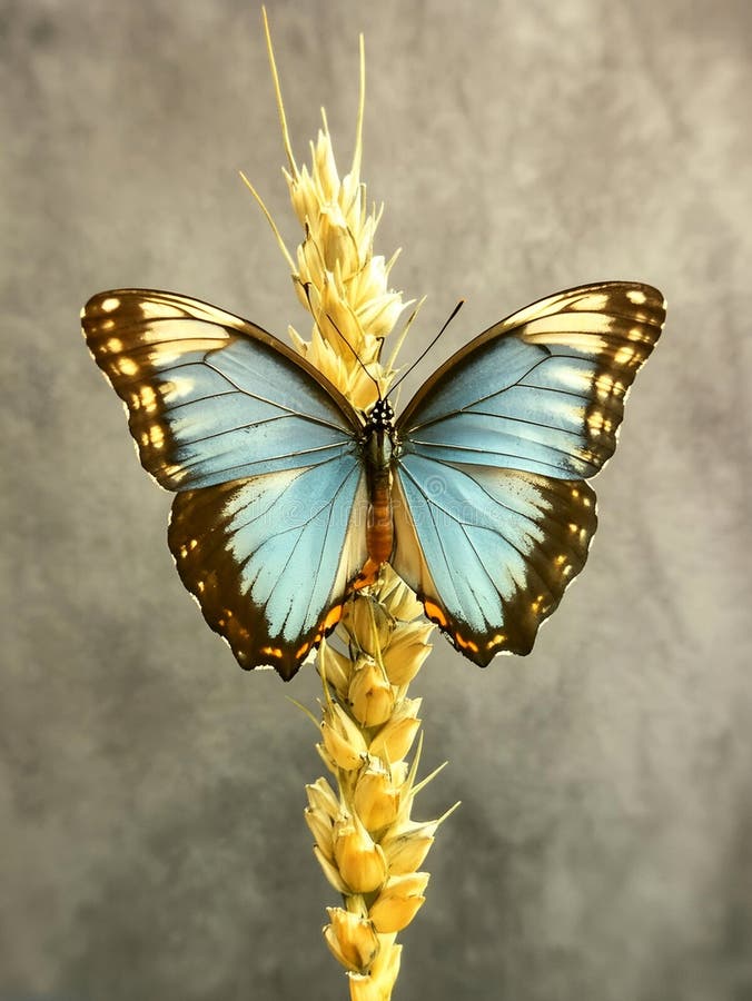 Butterfly Perched on a Rice Plant Stock Illustration - Illustration of ...