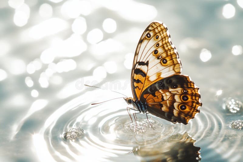 A Butterfly Perched on the Surface of Calm Water Stock Image - Image of ...