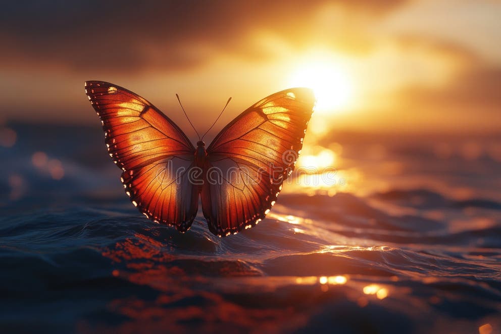 A Butterfly Perched on the Surface of Calm Water Stock Photo - Image of ...