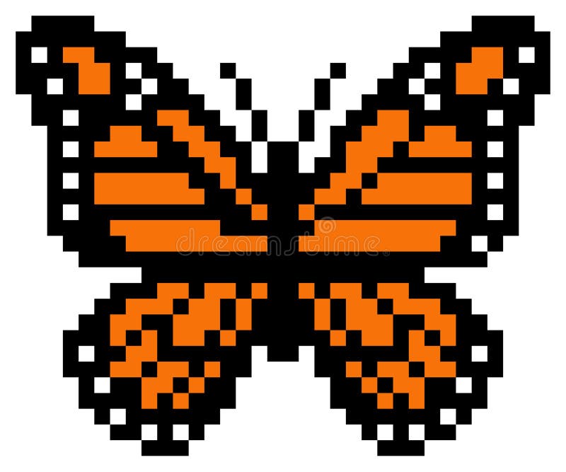 Pixel Art Butterfly Isolated on White Background. 8 Bit Vector ...