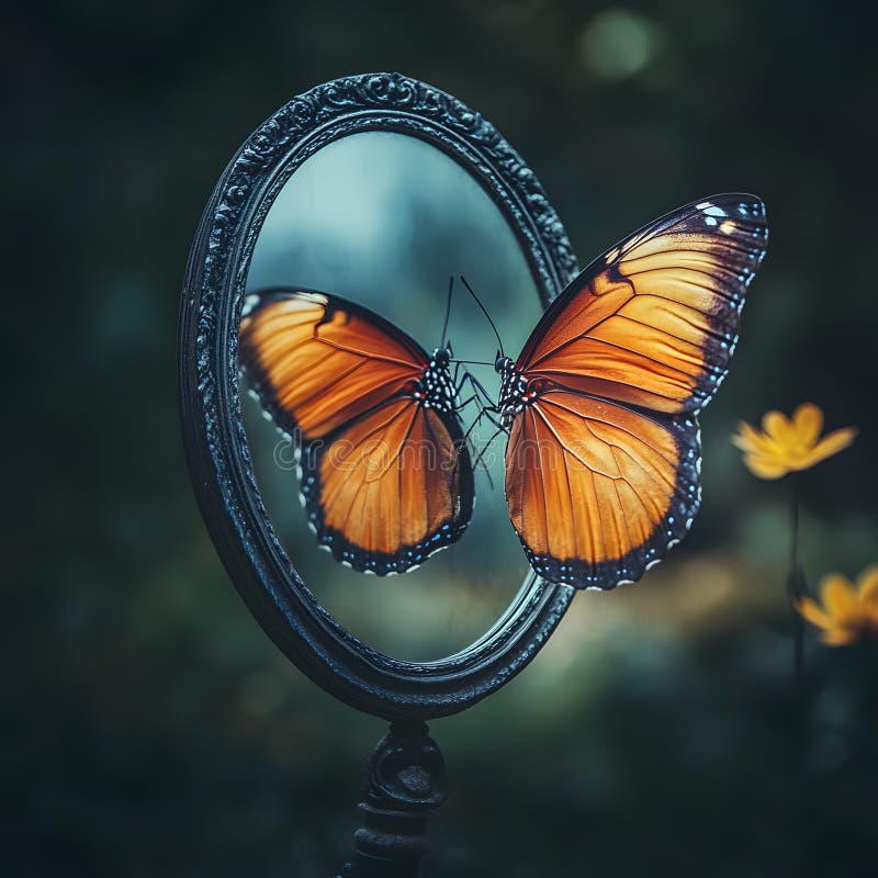 Butterfly Reflection in Mirror Stock Illustration - Illustration of ...