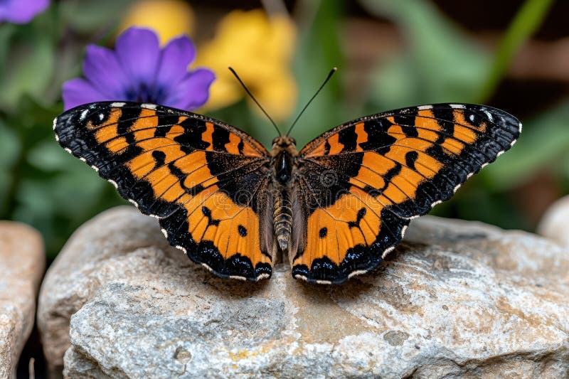 Butterfly Resting on a Rock in a Garden. Stock Illustration ...