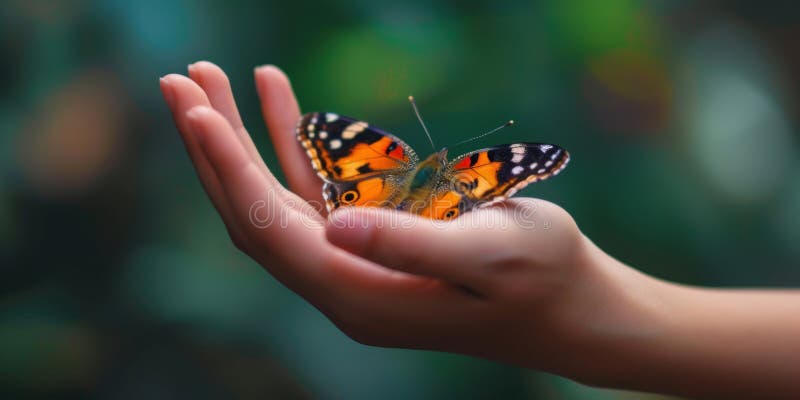 Butterfly Perches on Hand stock photo. Image of outdoor - 308934856