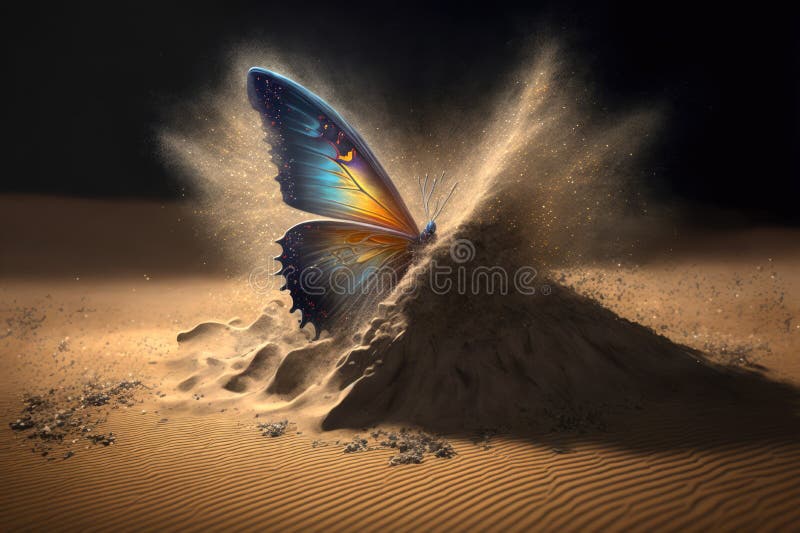 Butterfly Rising from the Sand in an Explosion 4 Stock Illustration ...