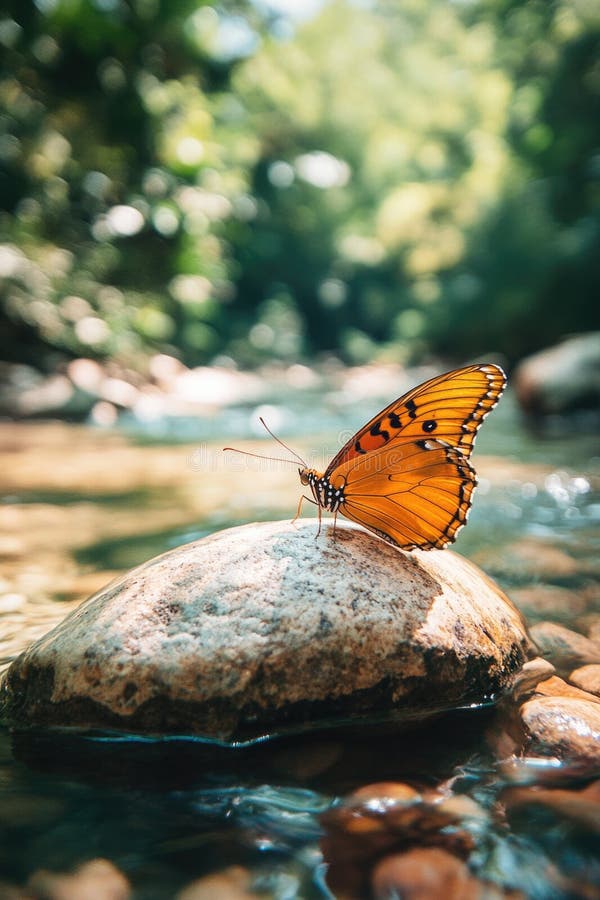 Butterfly on river rock stock photo. Image of relaxing - 376492798