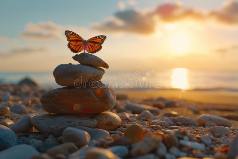 Butterfly on Rocky Outcropping Stock Illustration - Illustration of ...