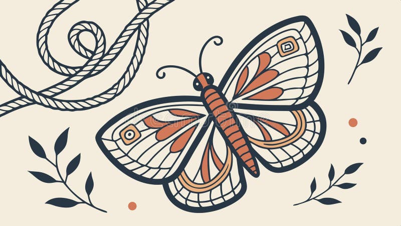 Butterfly on Rope Illustration with Knots Vector Design Generative AI ...