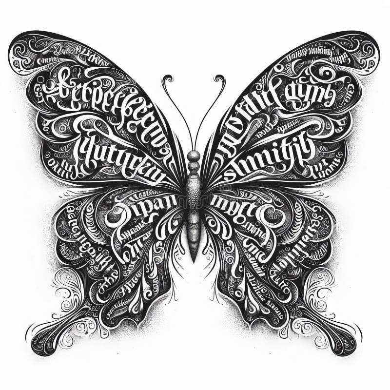 Butterfly Script N Words Evolving into Butterflies Their Wings P Stock ...