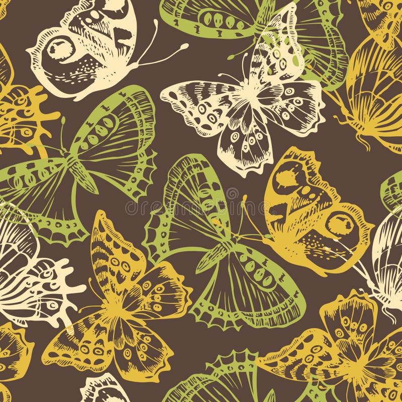 Vector Seamless Pattern with Butterflies Stock Vector - Illustration of ...