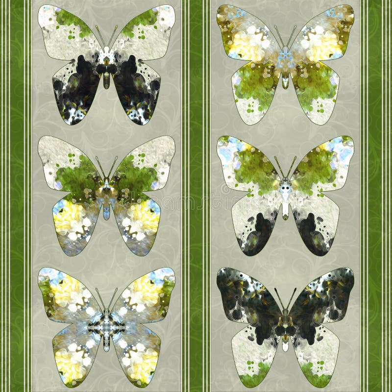 Butterfly, Seamless Pattern, Striped Background in Green Stock ...