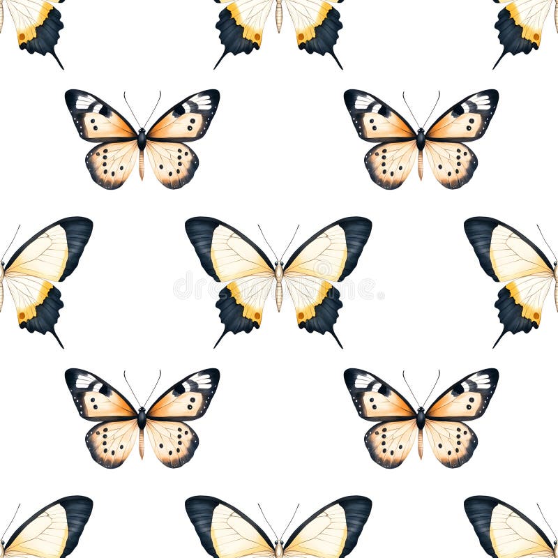 Butterfly Seamless Pattern in Watercolor Style with Neutral Boho ...