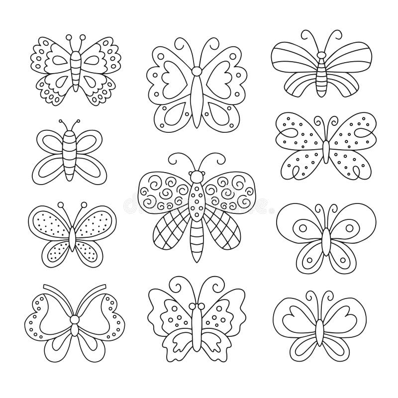 Butterfly Set, Line Drawing. Vector Illustration Stock Vector ...