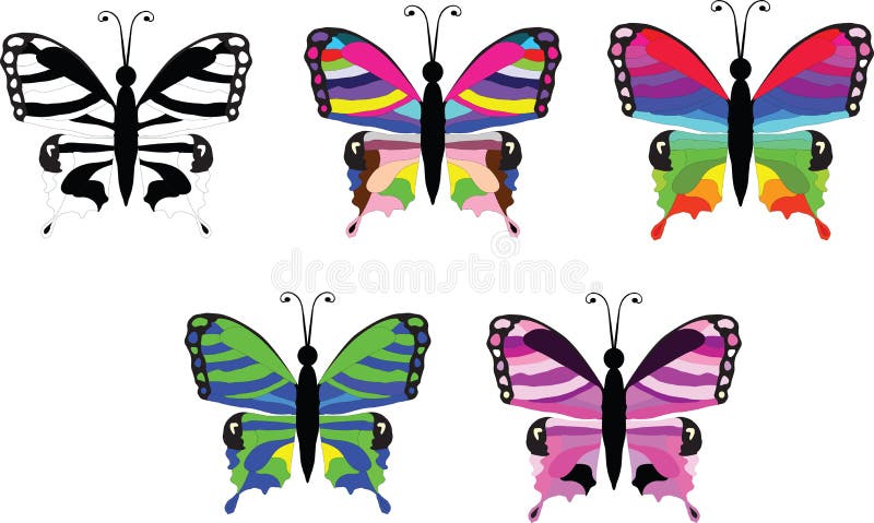 Five Butterfly Silhouettes Set Stock Illustration - Illustration of ...