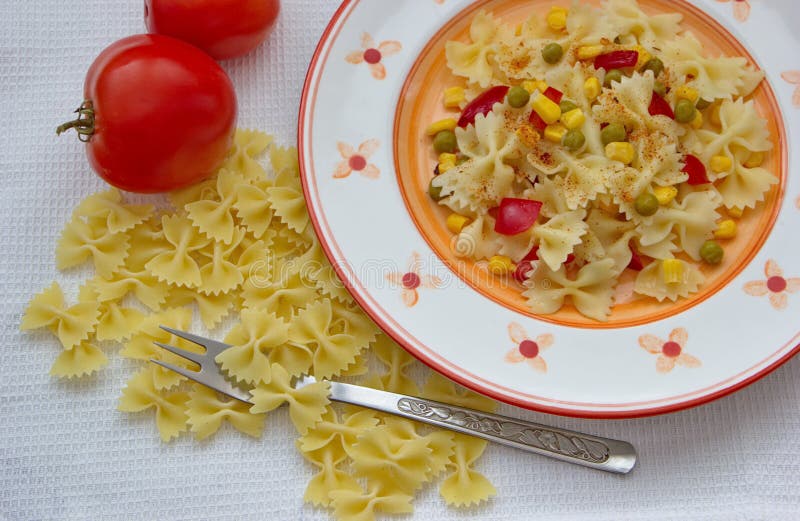 Butterfly Shaped Pasta with Vegetables Stock Image - Image of light ...